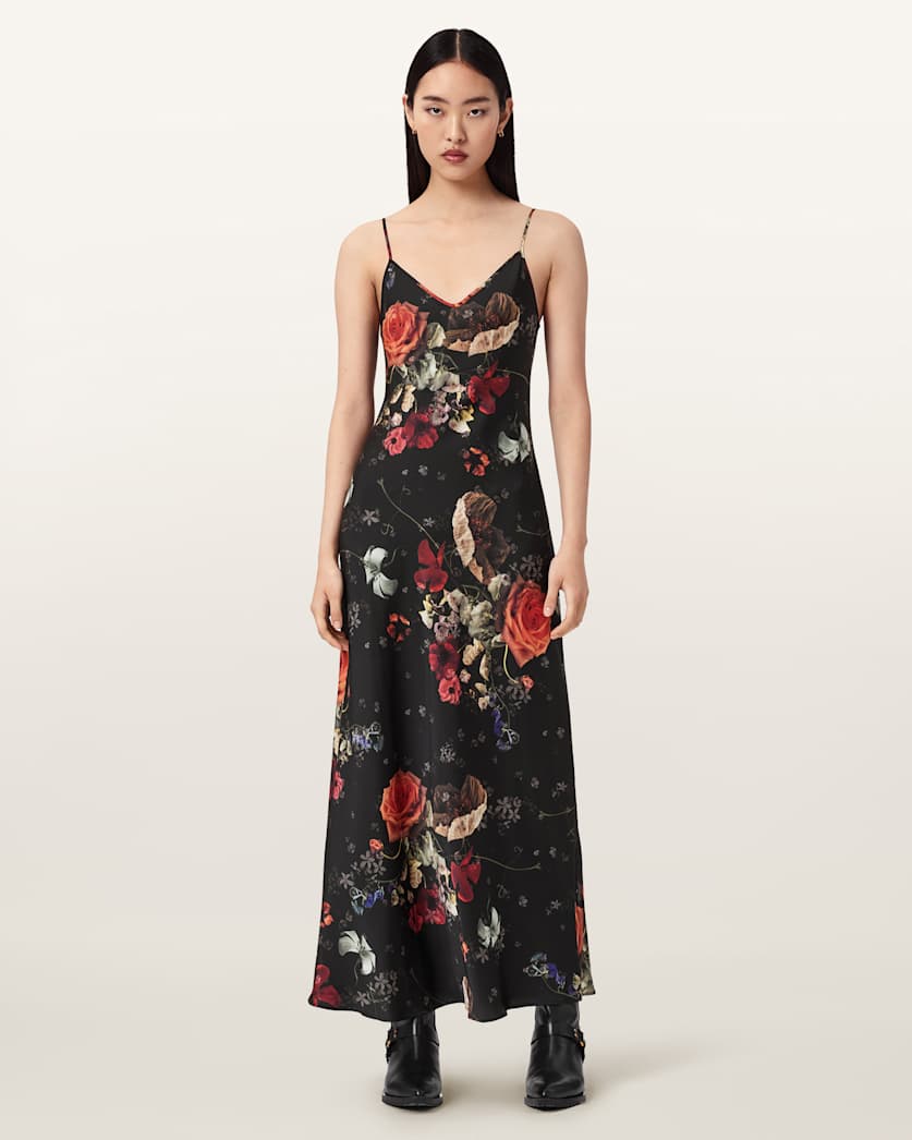Bryony Floral Slip Dress HAZE BLACK | ALLSAINTS